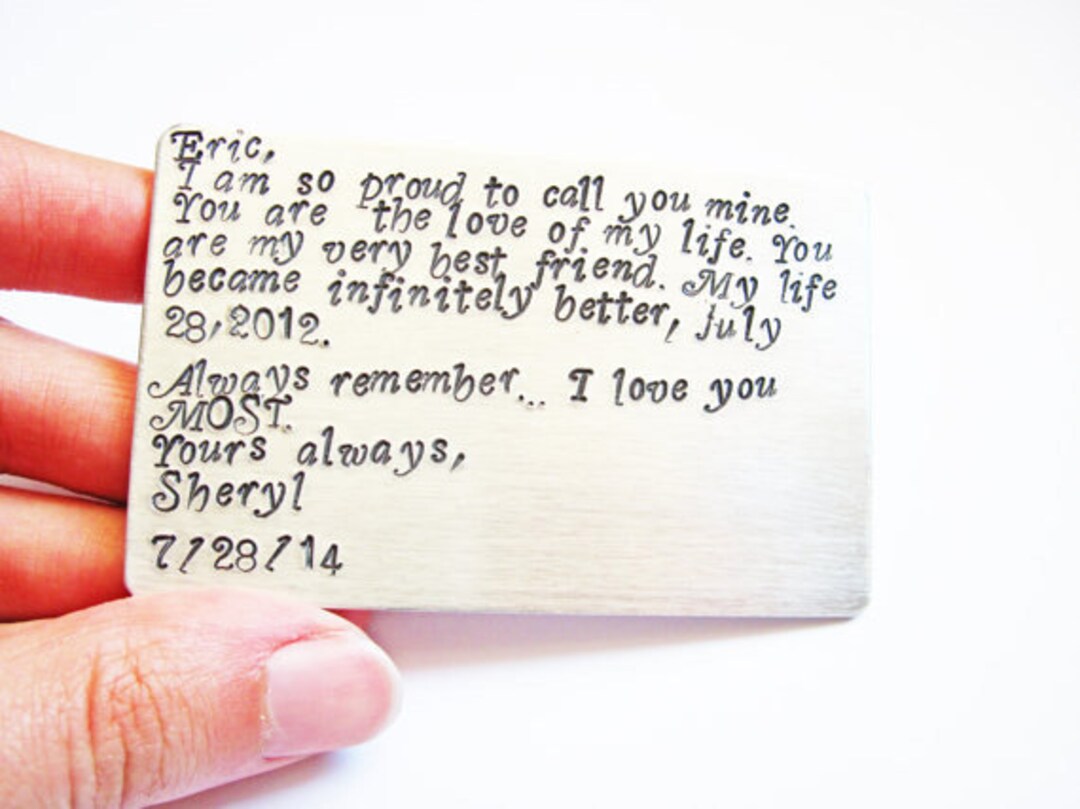 Personalized Wallet Insert Card, Hand Stamped Wallet Insert Aluminium ...