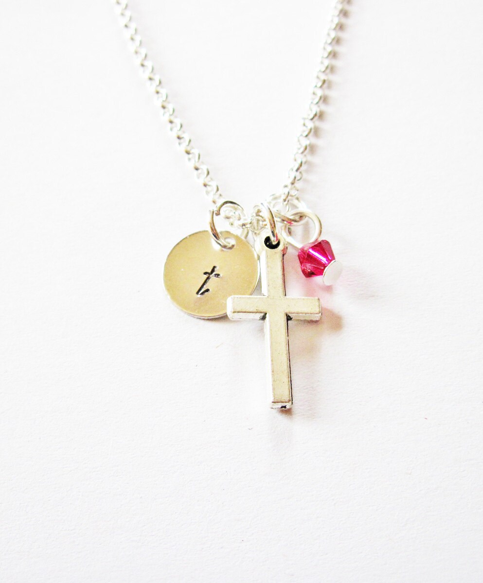 Personalized Cross Necklace Birthstone jewelry Silver | Etsy