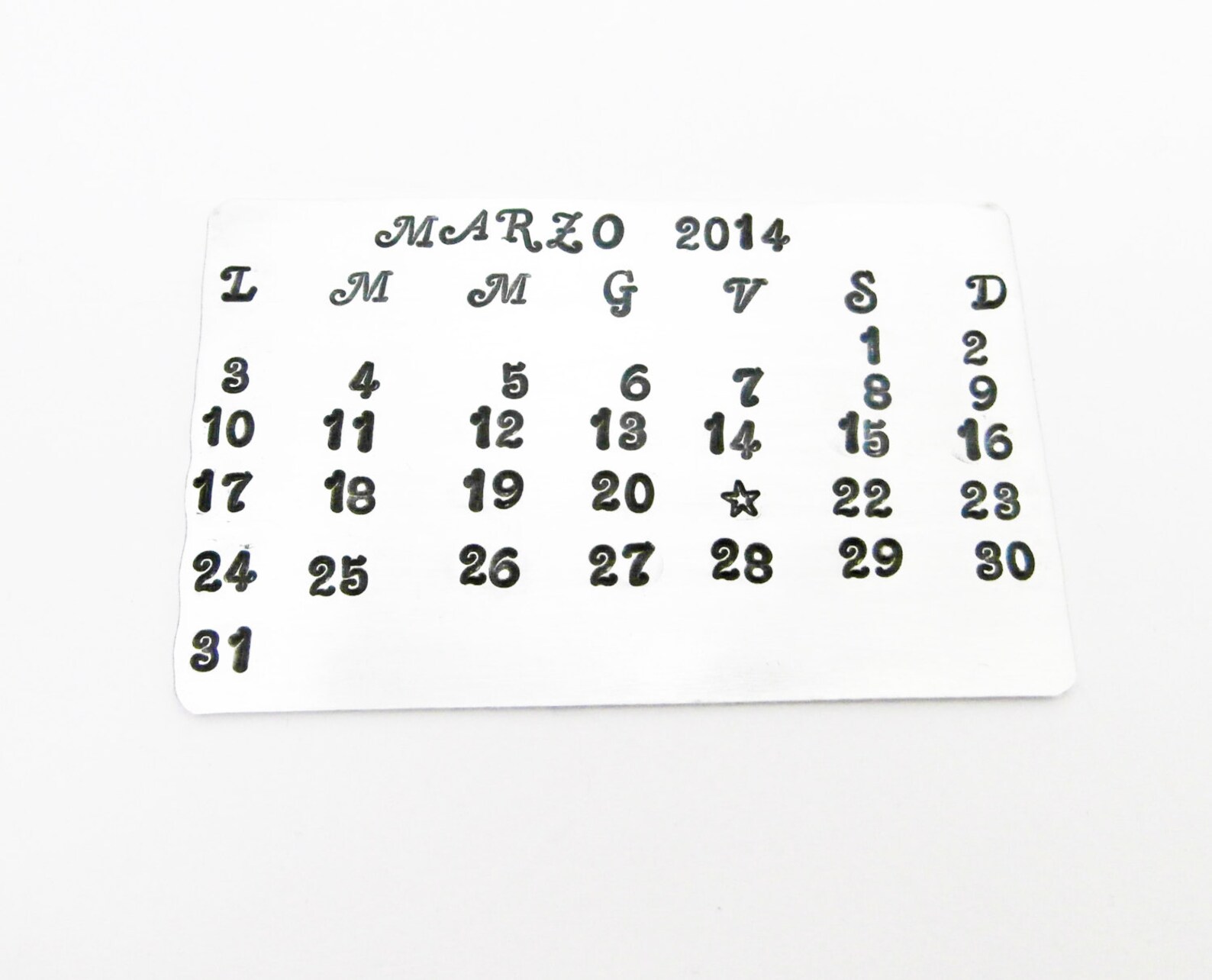 Calendar Wallet Card Personalized Hand Stamped Aluminum - Etsy