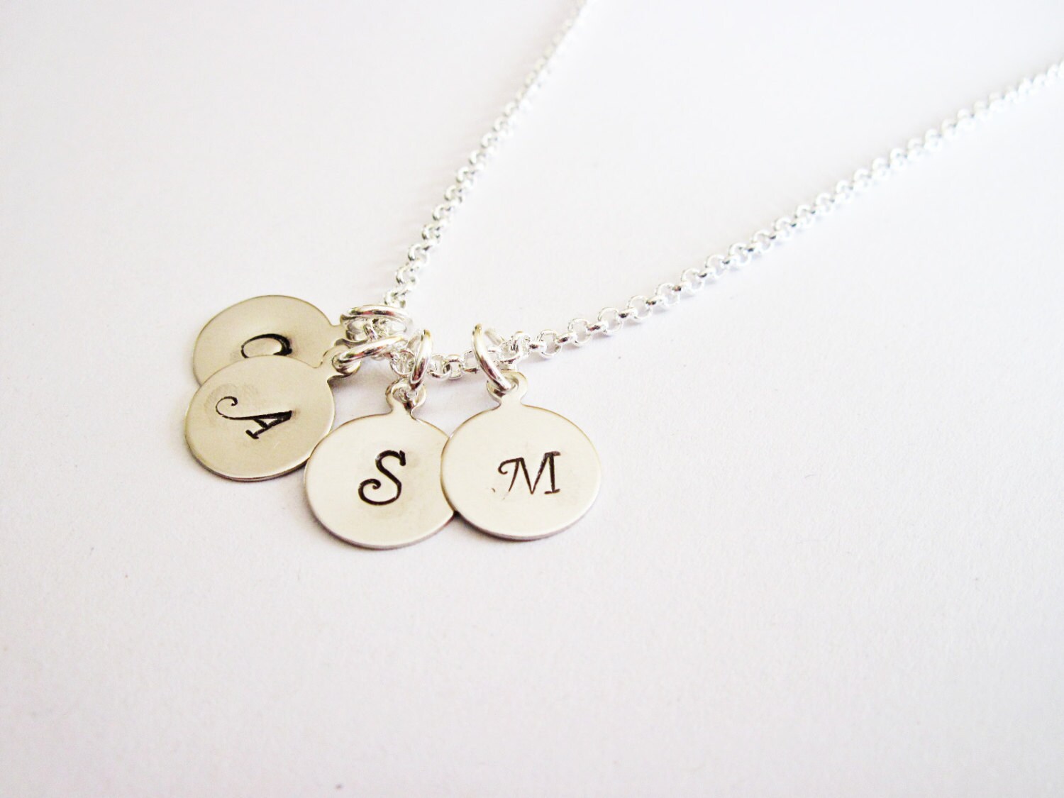 Custom Four Initials Necklace, Hand Stamped Initial Charm, Family ...