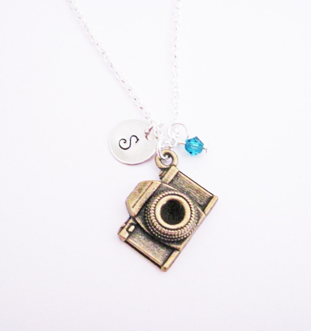 Custom Camera Necklace, Silver Photography Necklace, Initial, Mixed ...