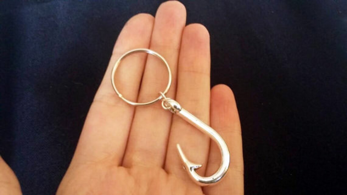 Fish Hook Keychain Fish Lure Keychain Silver Keychain Fishing - Etsy