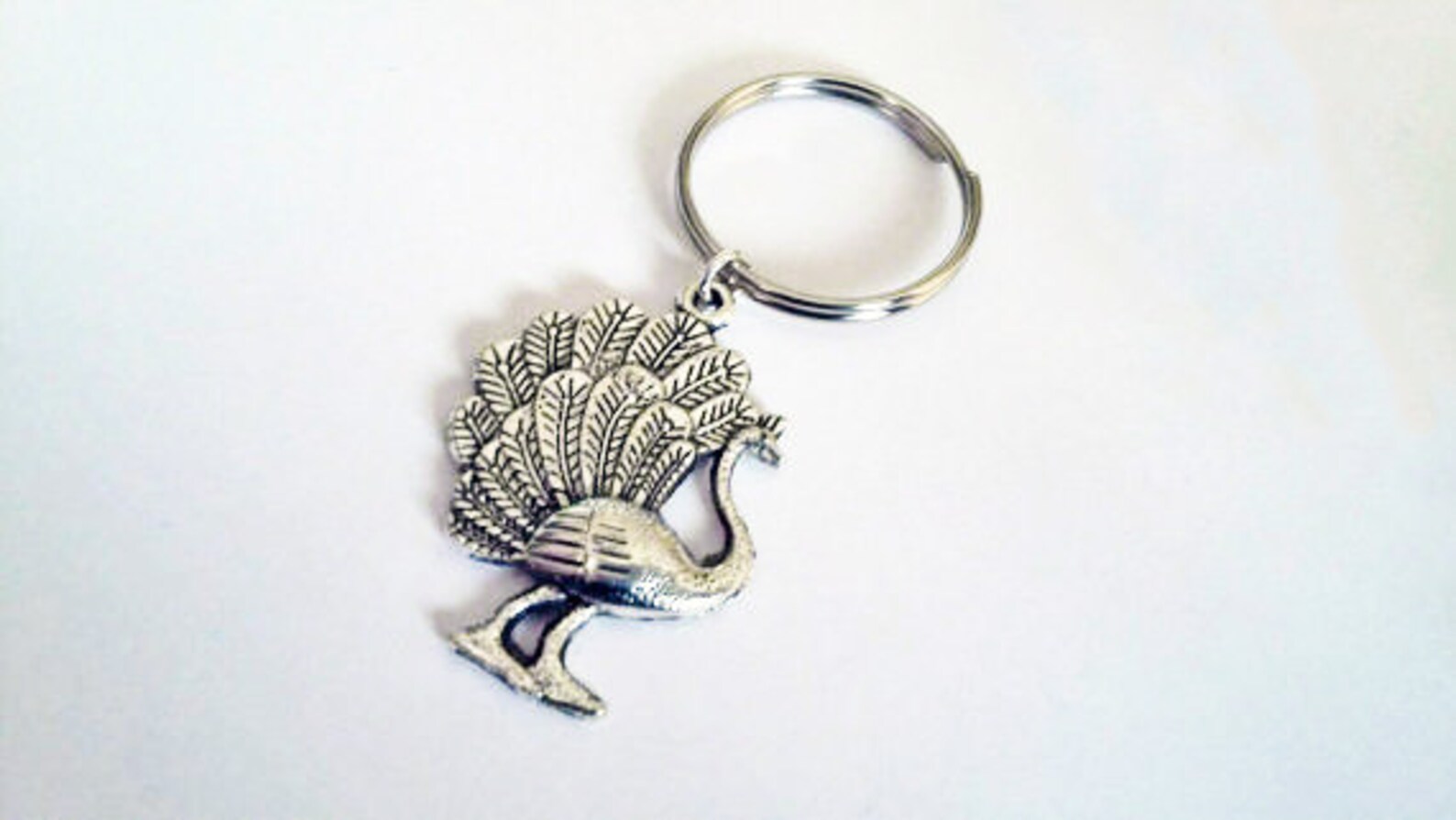 Peacock Keychain Peacock Charm Silver Keychain Bird Charm - Etsy