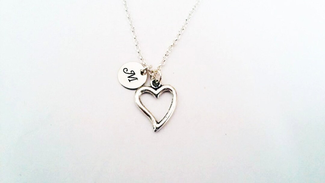 Initial Necklace Heart Charm, Personalized Necklace Monogram Necklace ...