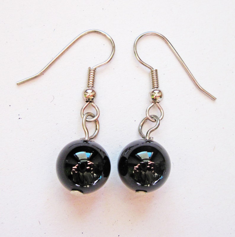 Black Beaded Earrings, Black Dangle Earrings, Elegant Earrings, Tiny ...