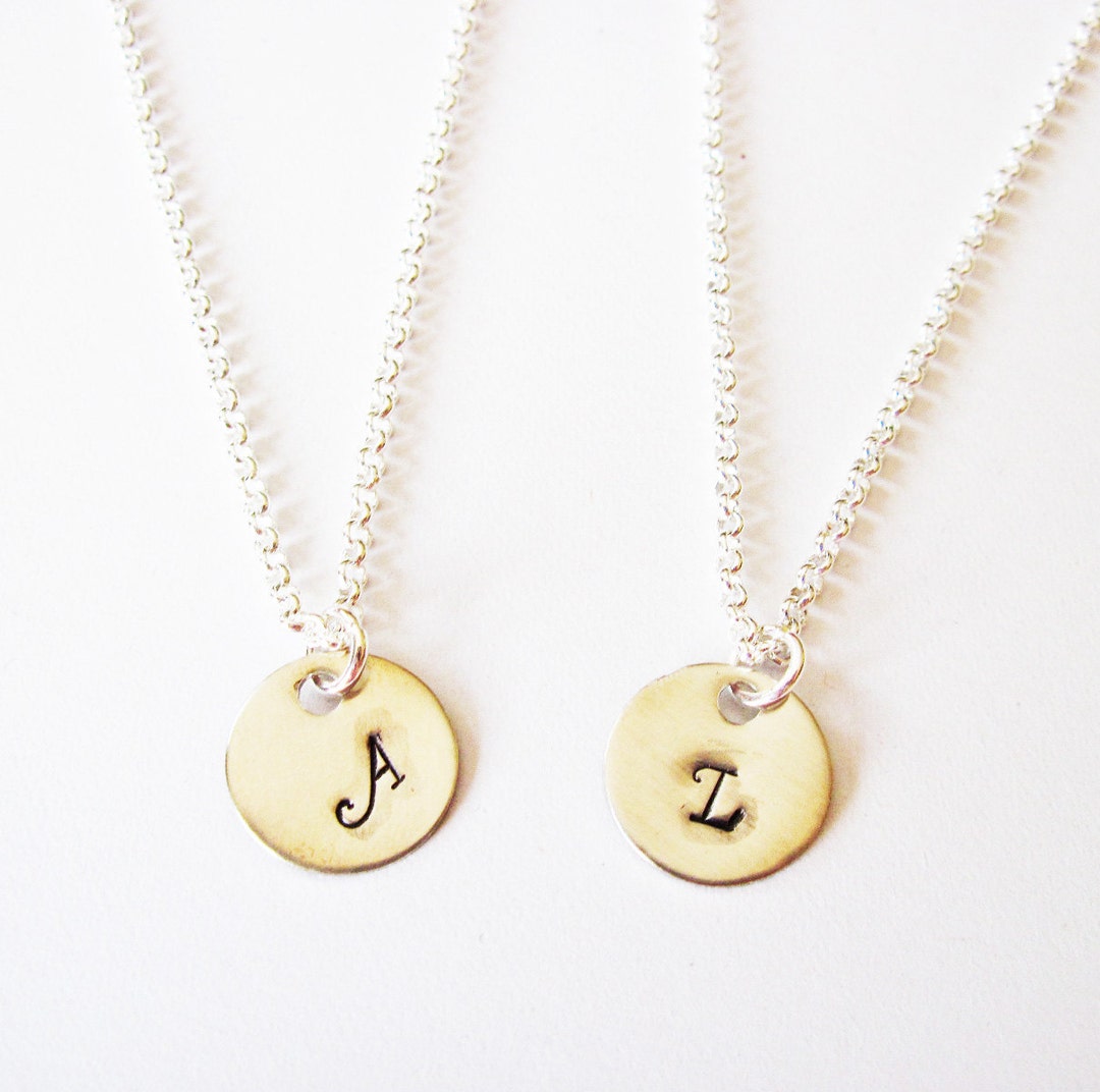 Personalized Initial Necklace, Friendship Necklace Set of 2, Disc ...