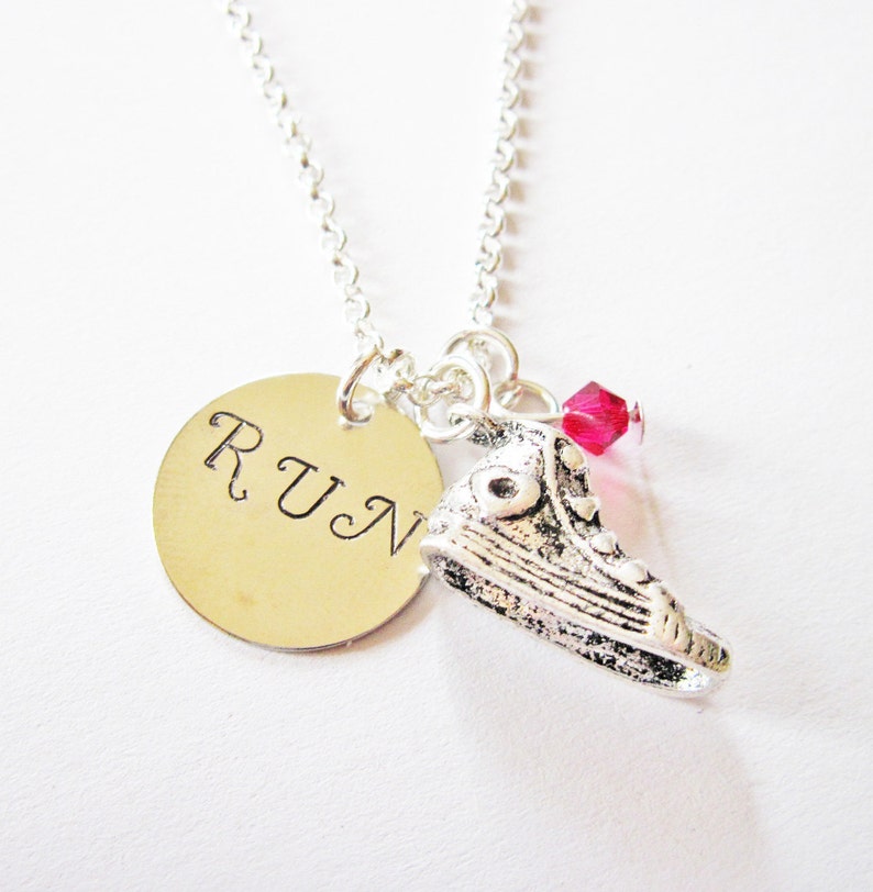 Personalized RUN Necklace Swarovski Birthstone Shoe - Etsy