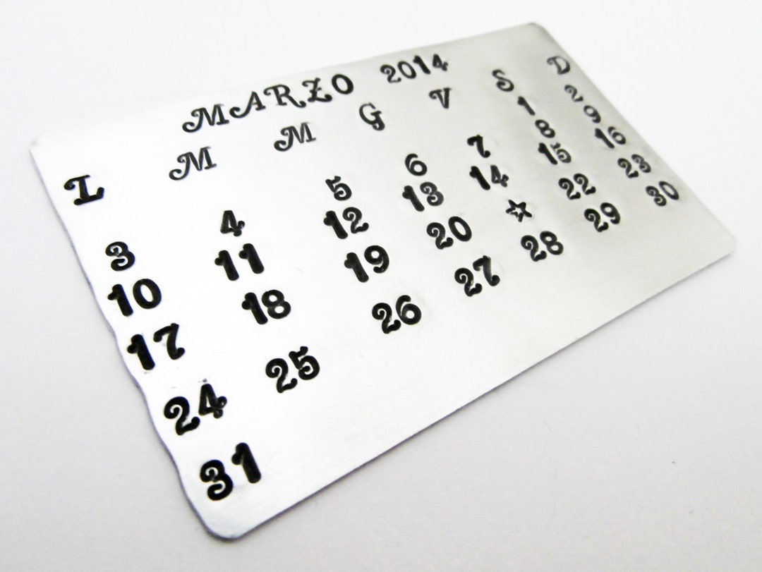 Calendar Wallet Card, Personalized Hand Stamped Aluminum Insert ...