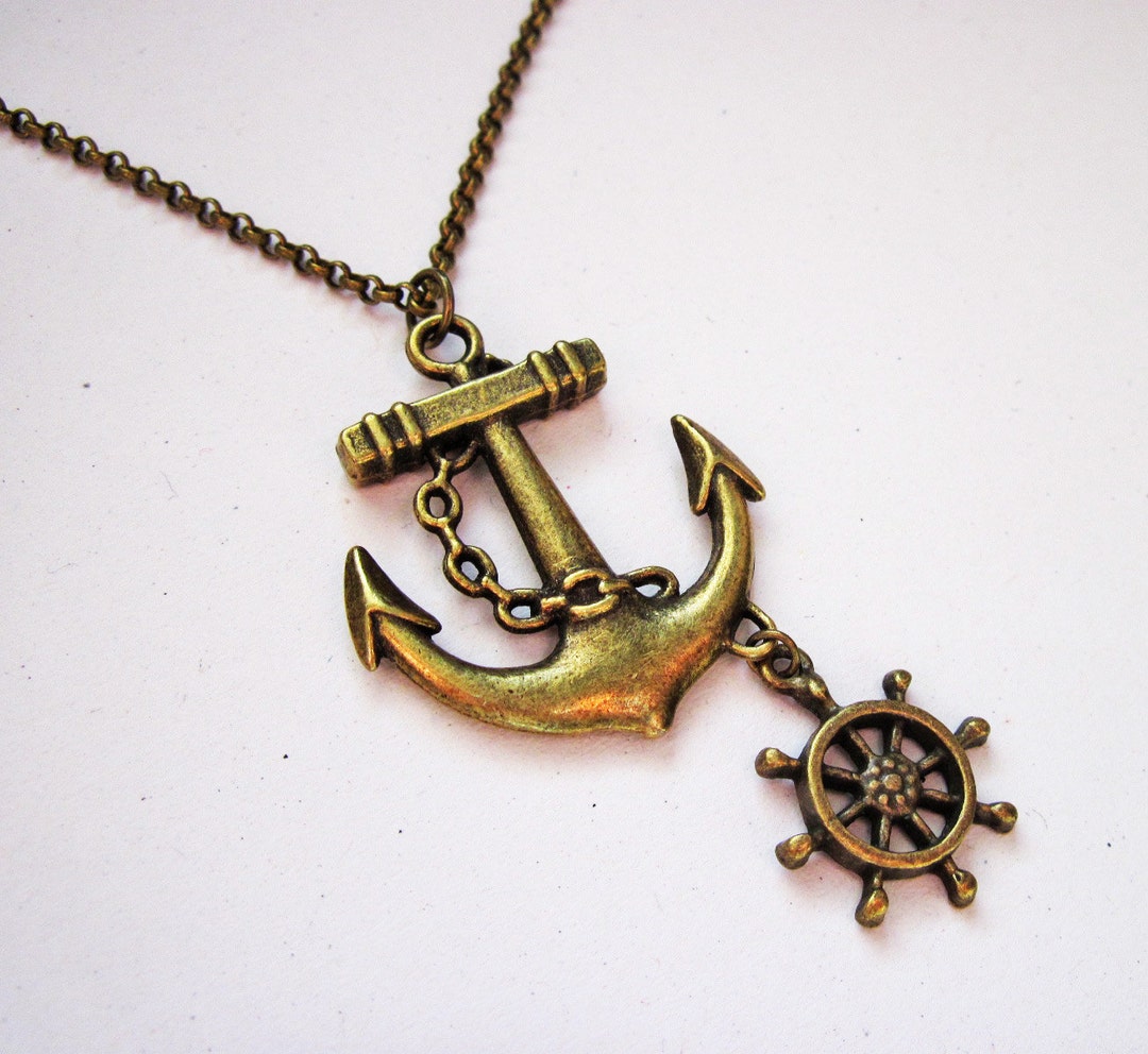 Anchor Necklace, Nautical Jewelry, Sea Necklace, Beach Jewelry, Brass ...