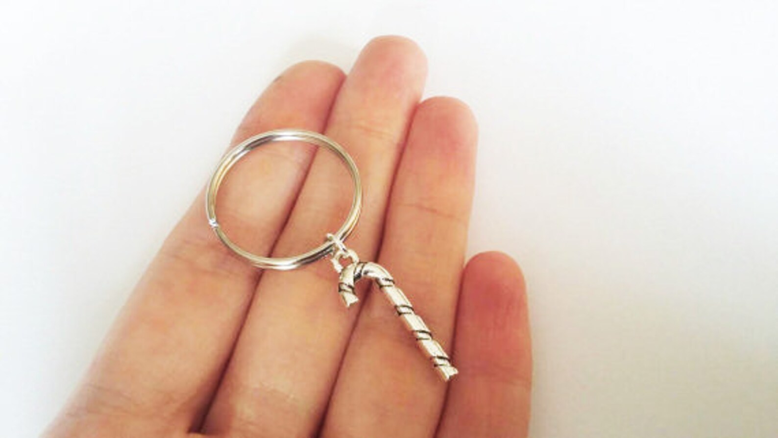 Candy Cane Keychain Silver Keychain Christmas Candy Cane - Etsy