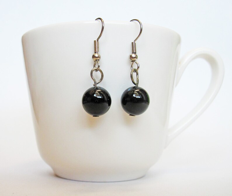 Black Beaded Earrings, Black Dangle Earrings, Elegant Earrings, Tiny ...