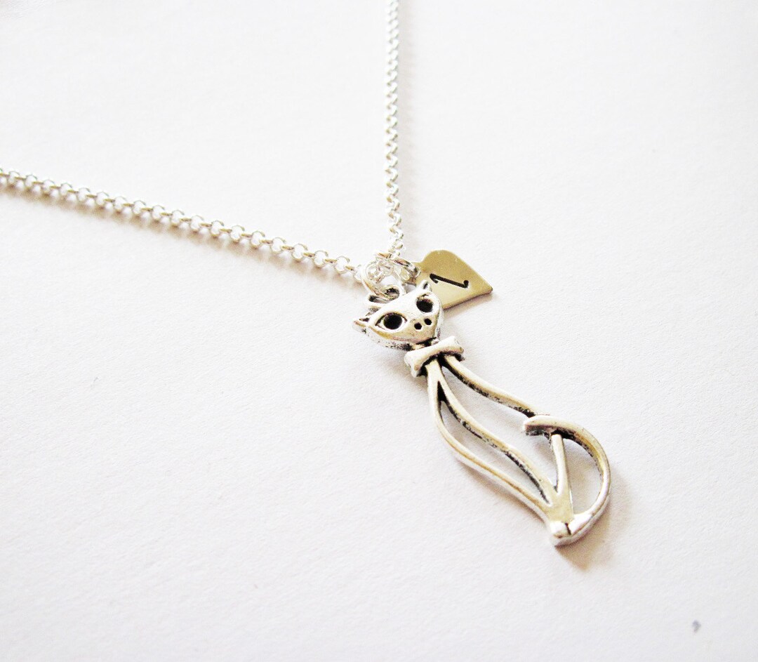 Cat Necklace, Custom Necklace, Personalized Animal Jewelry Initial Cat ...