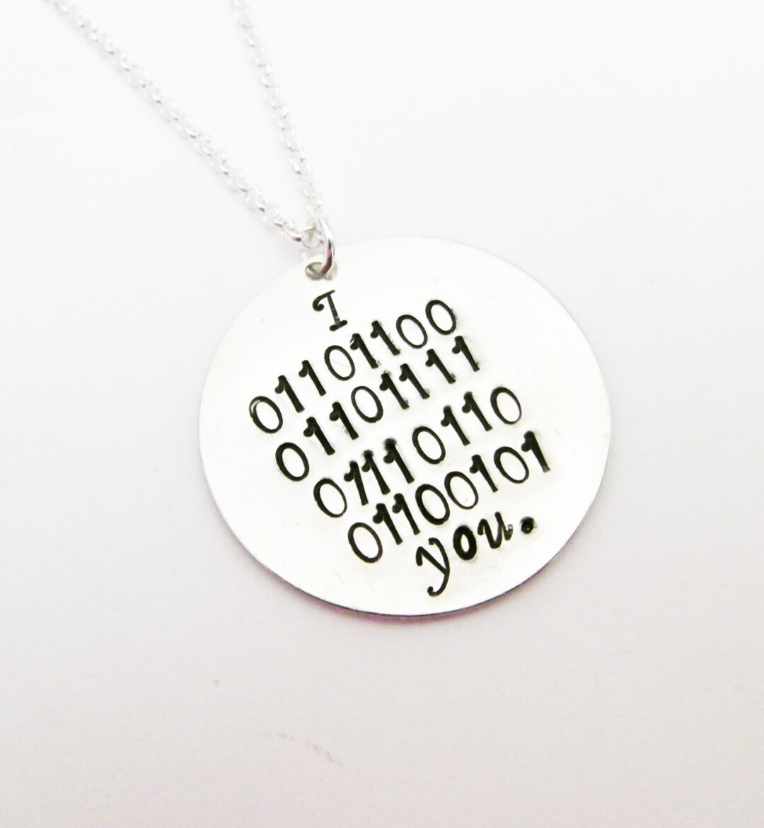 I Love You in Binary Code Necklace, Personalized Hand Stamped Silver ...