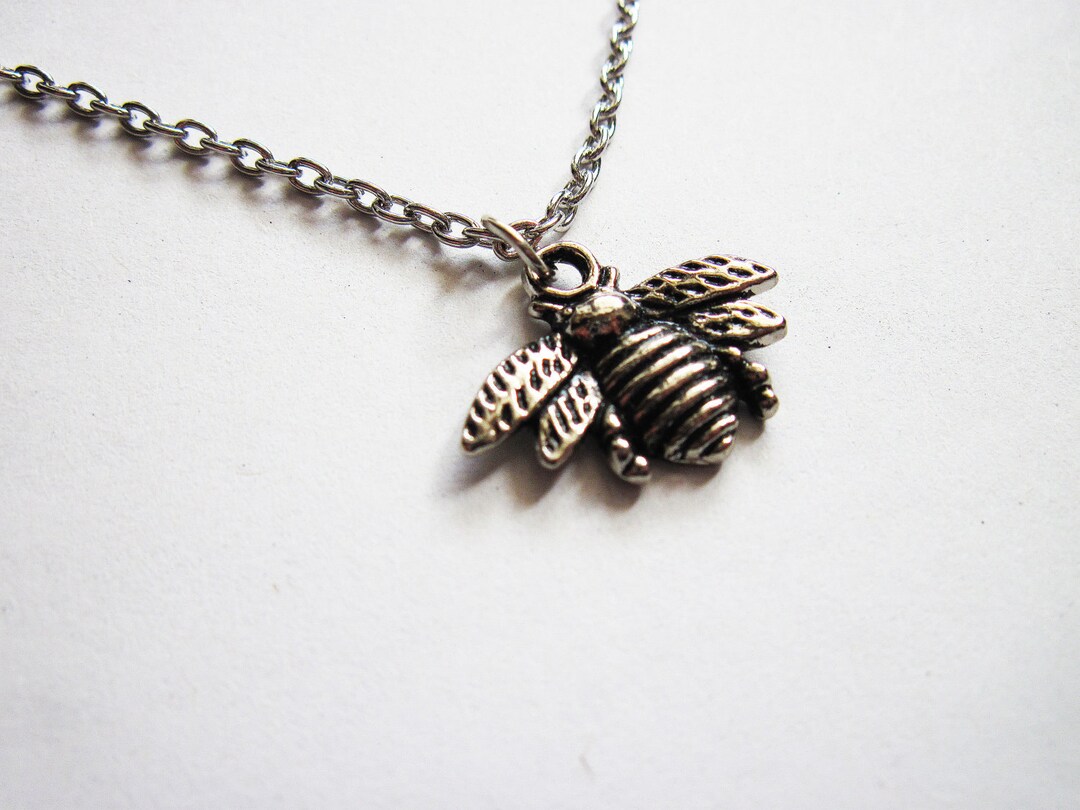 Silver Bee Necklace, Honeybee Necklace, Bee Pendant Necklace, Bee Charm ...