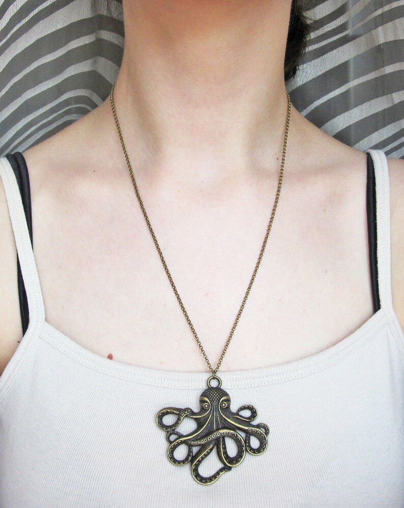 Octopus Necklace Brass Octopus Necklace Octopus Jewelry - Etsy