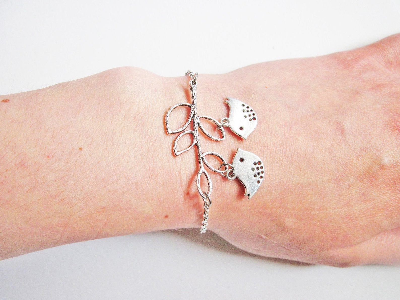 2 Birds Bracelet, Birds on a Branch Silver Bracelet, Bird Jewelry ...