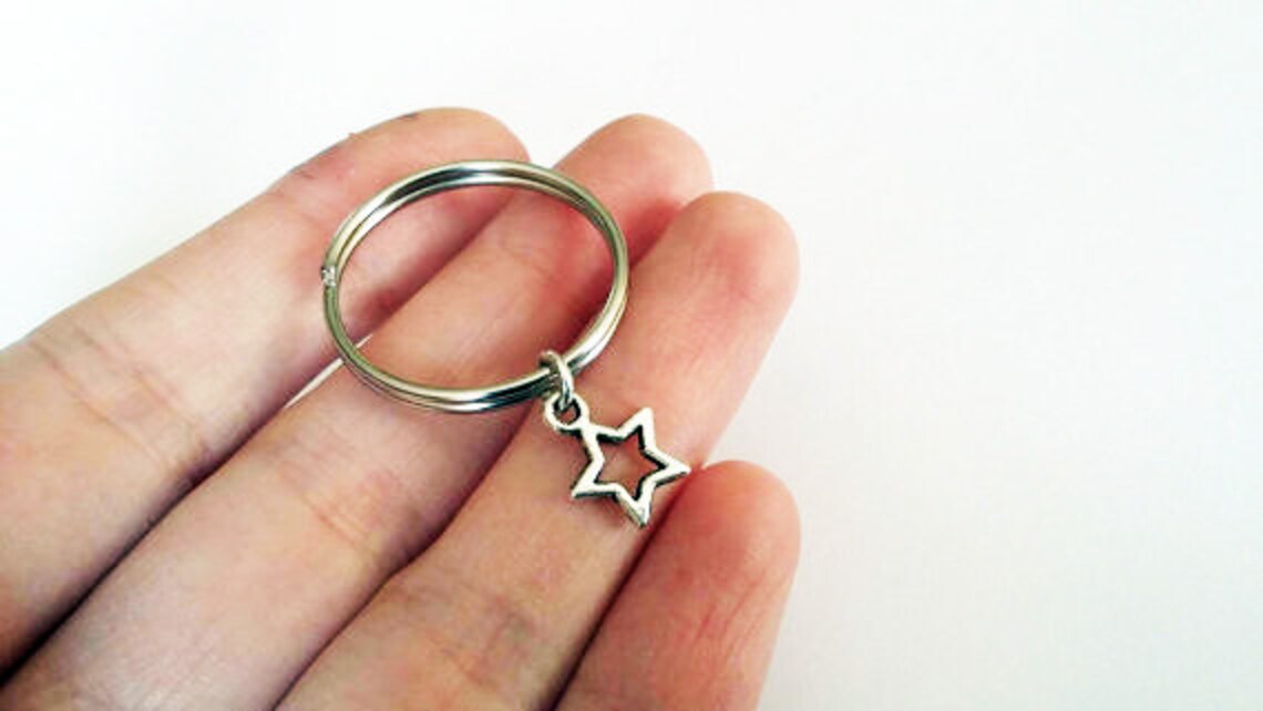 Star Keychain Silver Keychain Star Charm Star Key Ring | Etsy