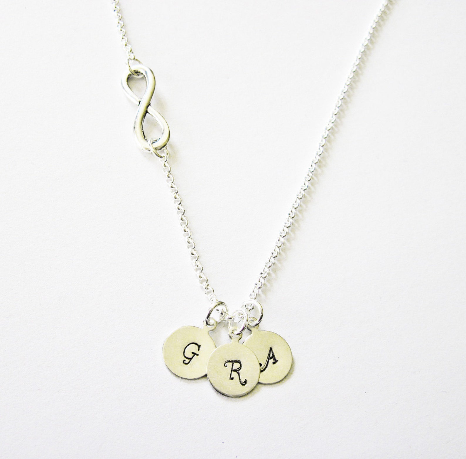Personalized Silver Infinity Necklace, Initial Infinity Necklace, 1 2 3 ...