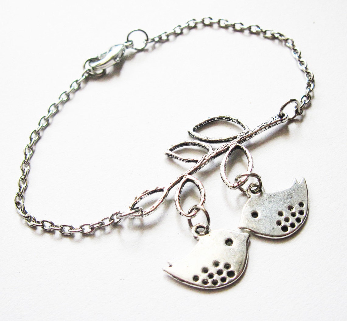 2 Birds Bracelet, Birds on a Branch Silver Bracelet, Bird Jewelry ...