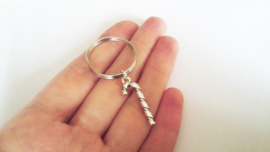 Candy Cane Keychain Silver Keychain Christmas Candy Cane - Etsy