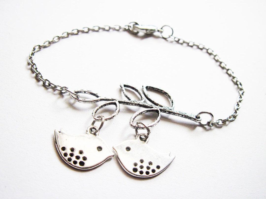 2 Birds Bracelet, Birds on a Branch Silver Bracelet, Bird Jewelry ...