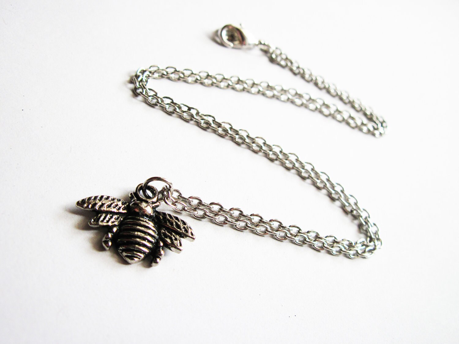 Silver Bee Necklace Honeybee necklace Bee pendant necklace | Etsy