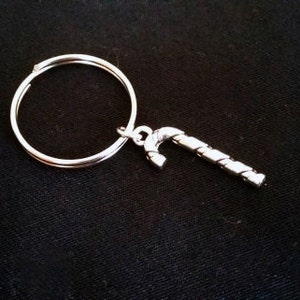 Candy Cane Keychain, Silver Keychain, Christmas Candy Cane Keyring ...
