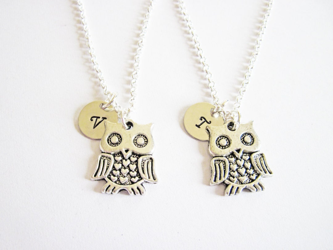 Gift for Best Friends, Initial Best Friend Necklaces Set, 2 Owl ...