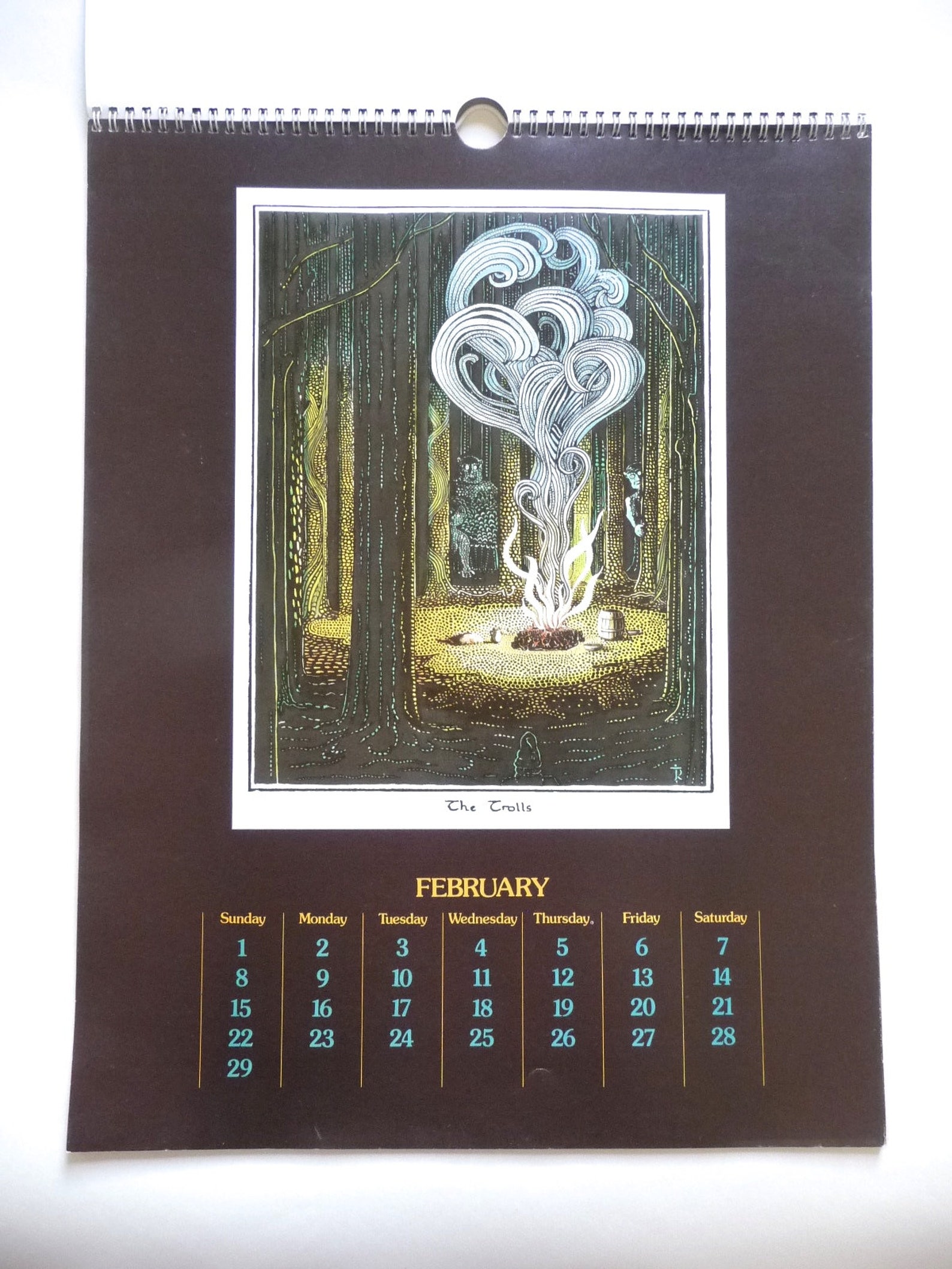 The Hobbit Calendar 1976 J.R.R. Tolkien Vintage Calendar | Etsy