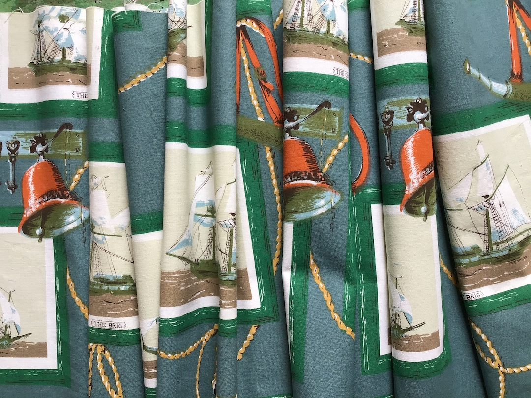 Bounding Main Sreenprint Curtain Fabric Sailing Ship Print Design - Etsy