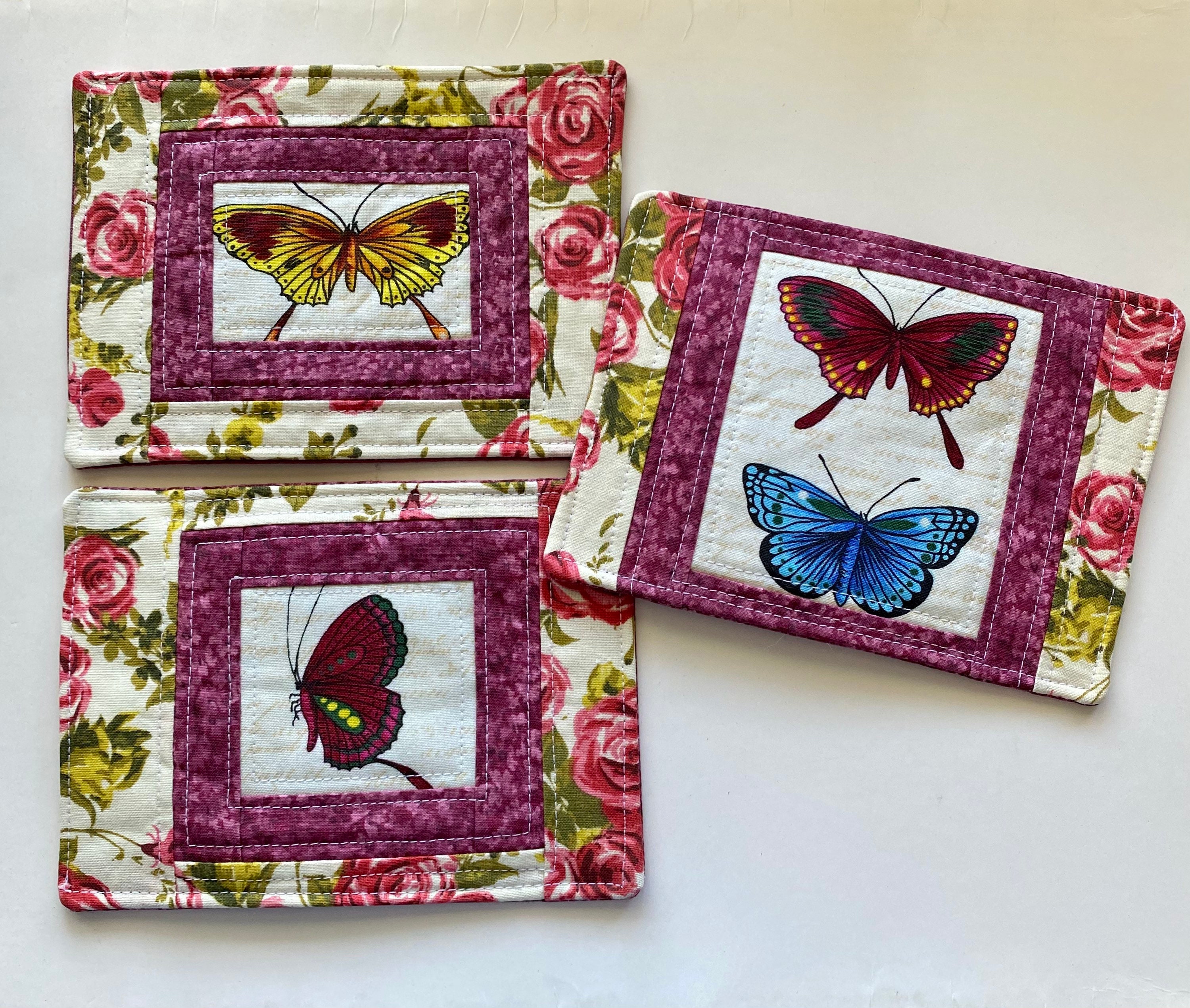 Pink Butterfly Mug Rug Rugs Coaster Fabric | Etsy