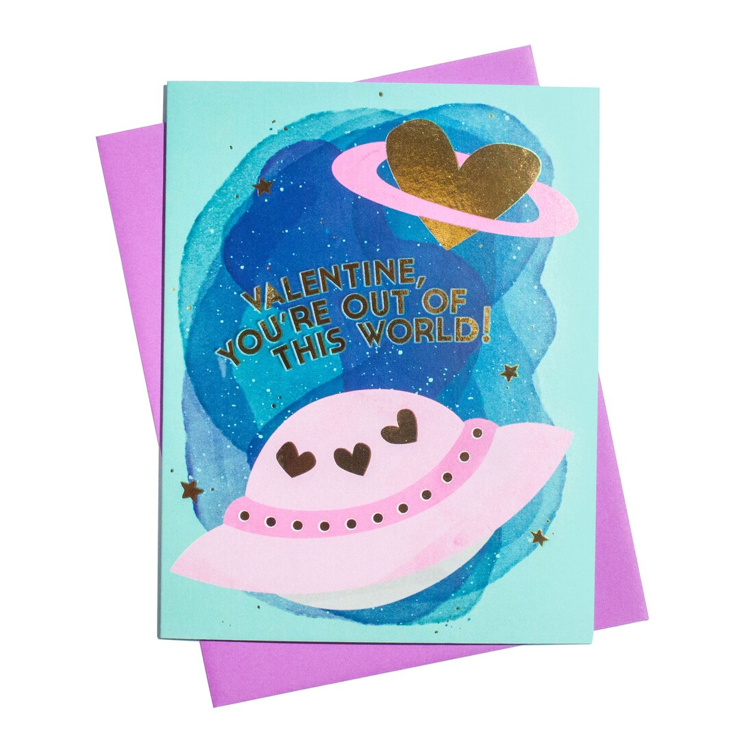 Out of This World Valentines Day Card Gold Foil, Valentines Card, Cute ...
