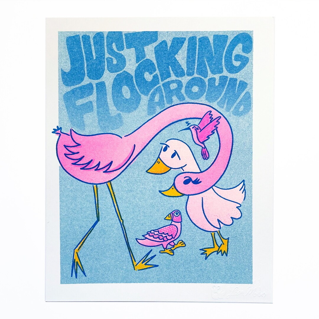 Flocking Around 8 X 10 Risograph Print Riso Print Artwork Original ...