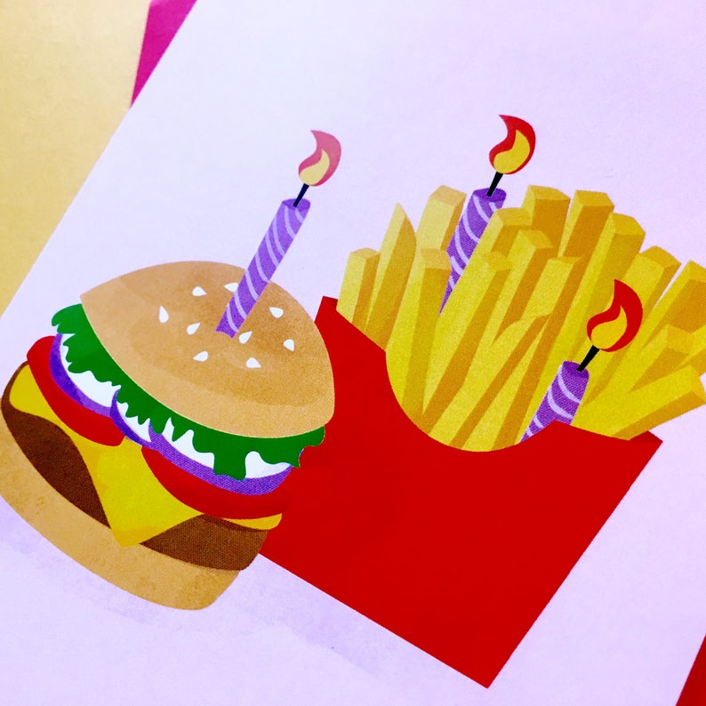 Burger and Fries Birthday Card Happy Birthday Fast Food | Etsy