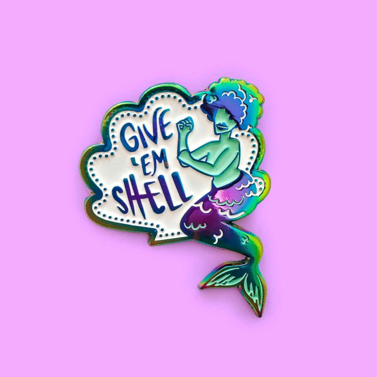 Give 'em Shell Mermaid Duochrome Enamel Pin Rainbow Enamel Pin, Mermaid ...