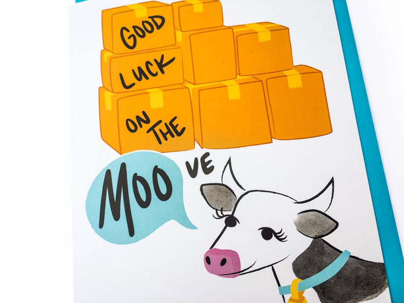 Good Luck on the Moo-ve Card Moving in Card New Home - Etsy
