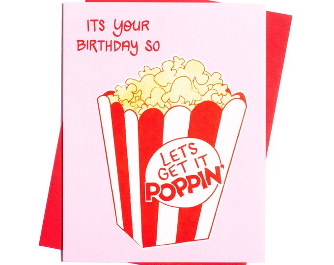 Hope Your Birthday is Poppin', Funny Birthday Card, Funny Food Pun ...