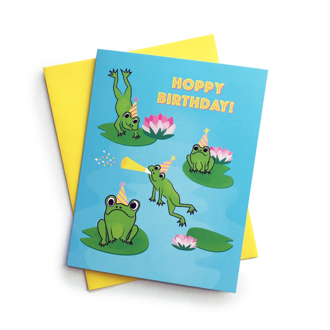 Hoppy Birthday Card Frog Card, Happy Birthday Illustrated, Illustrated ...