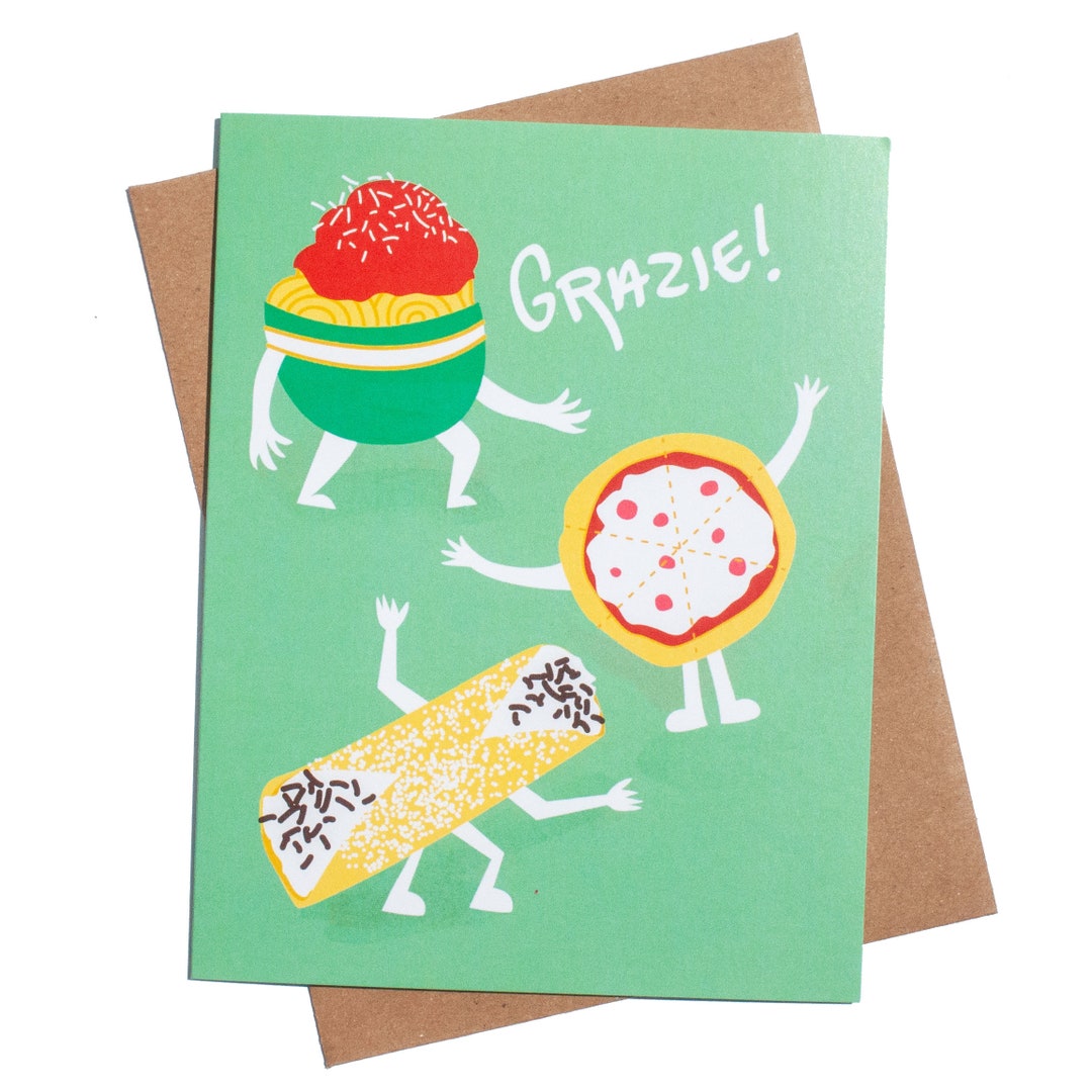 Grazie Thank You Card Thanks Card, Grazie Card, Italian Card, Pasta ...