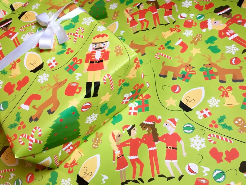 Santa Fun Gift Wrap Christmas Wrapping Paper Cute Holiday | Etsy