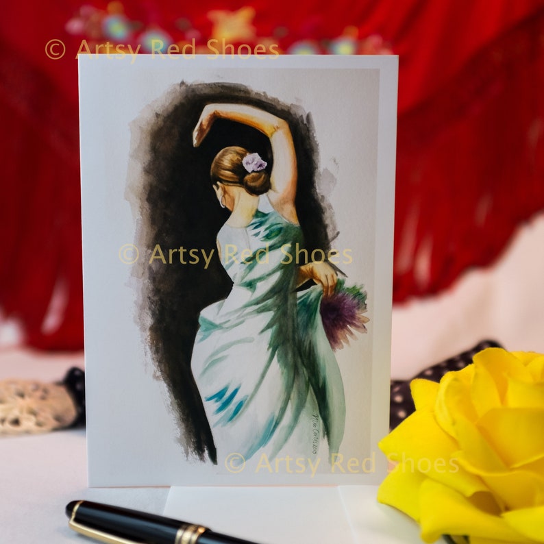 Flamenco Painting Greeting Card, Flamenco Watercolor Portrait, Any ...