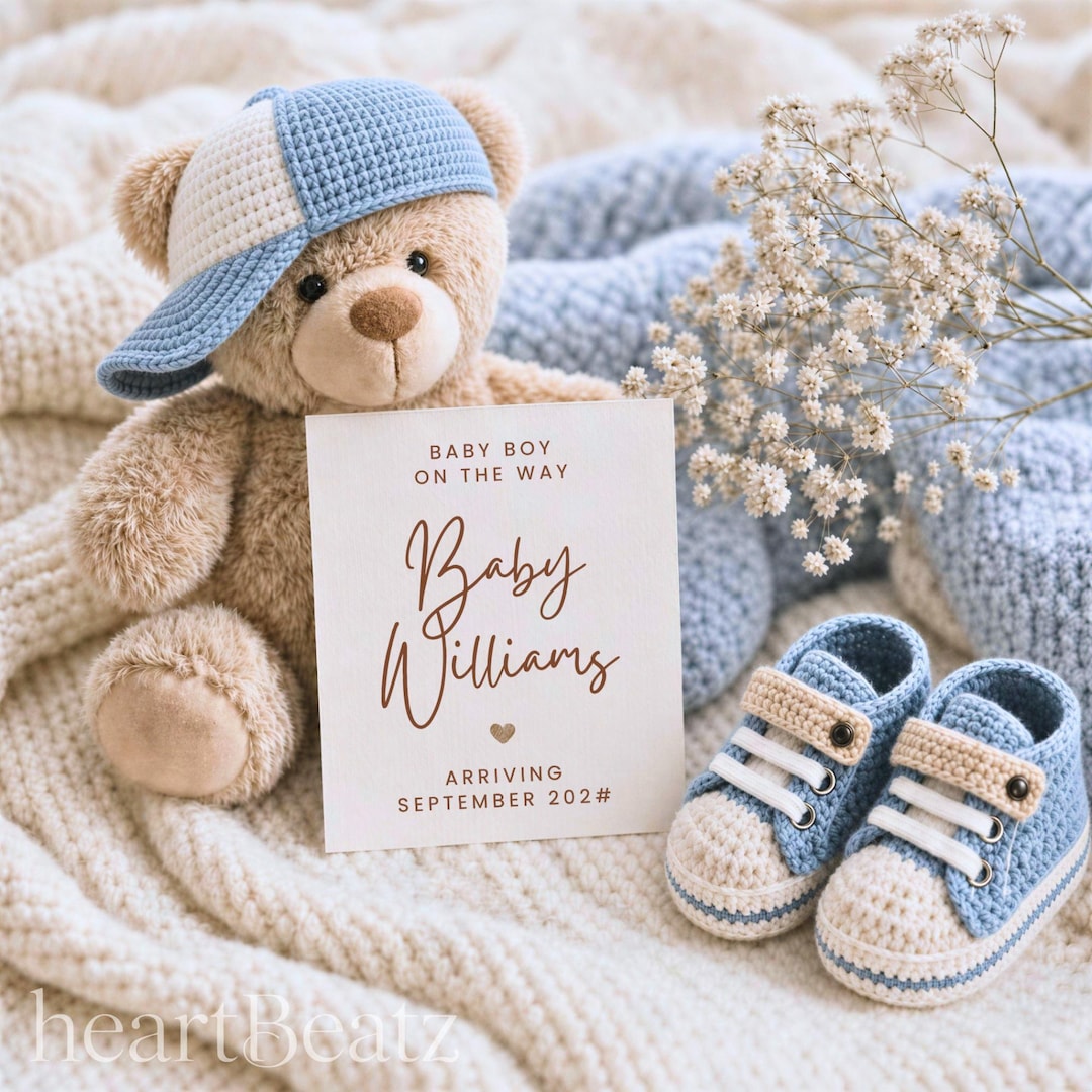 Baby Boy Announcement Canva Template Reveal Digital Pregnancy ...
