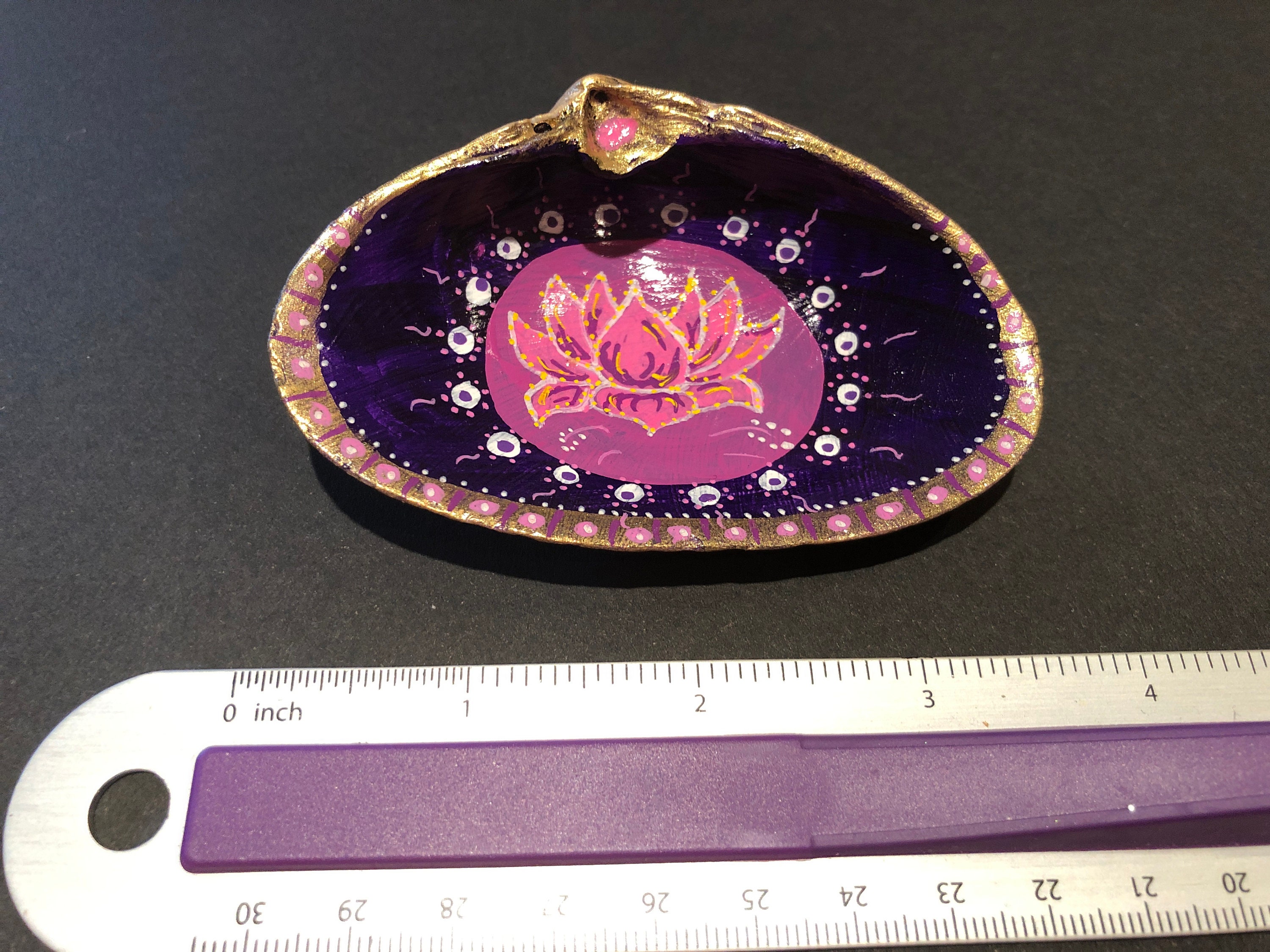 Yoga-inspired Hand Painted Shell. Lotus Flower. Ring Dish, , Trinket ...