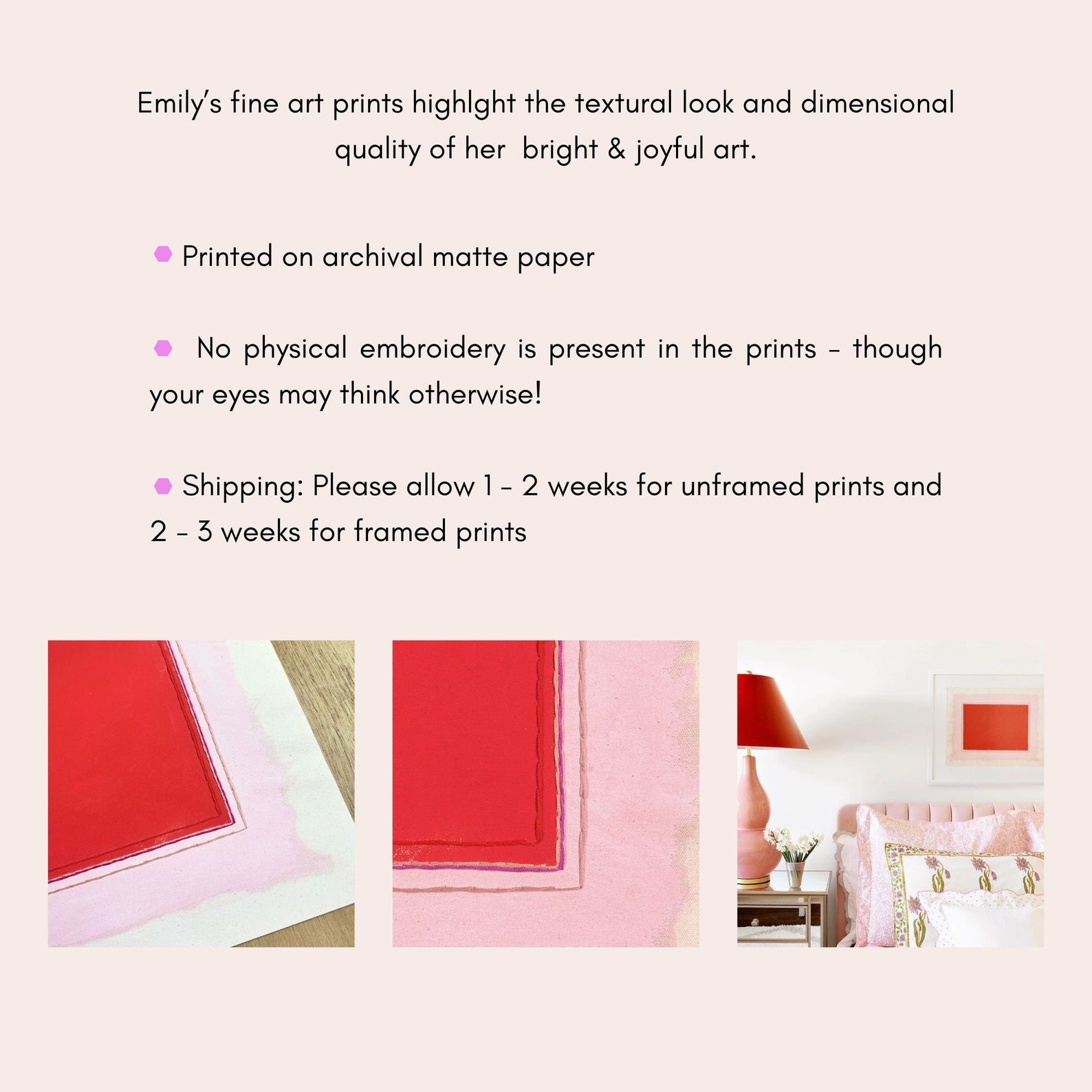 Cherry Red & Pink Art Print | Abstract Minimalist Wall Art | Bright Fun ...
