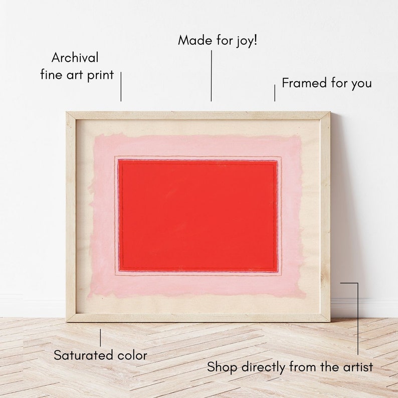 Cherry Red & Pink Art Print | Abstract Minimalist Wall Art | Bright Fun ...