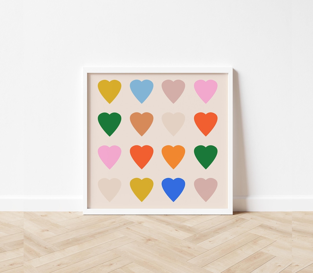 Colorful Hearts Printable Wall Art Print | Fun Bright Multicolor Hearts ...