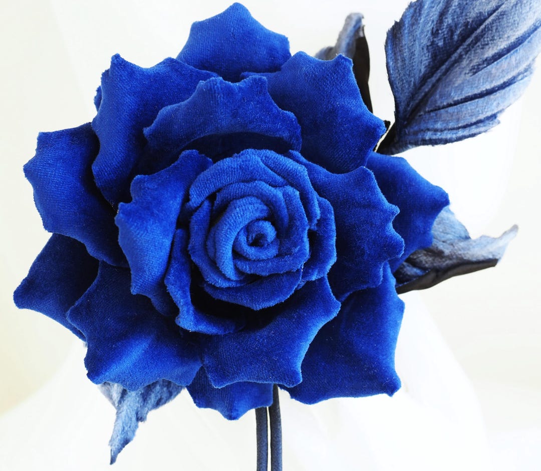 Ready to Ship Blue VELVET ROSE CORSAGE, Couture Fabric Flowers, Velvet ...