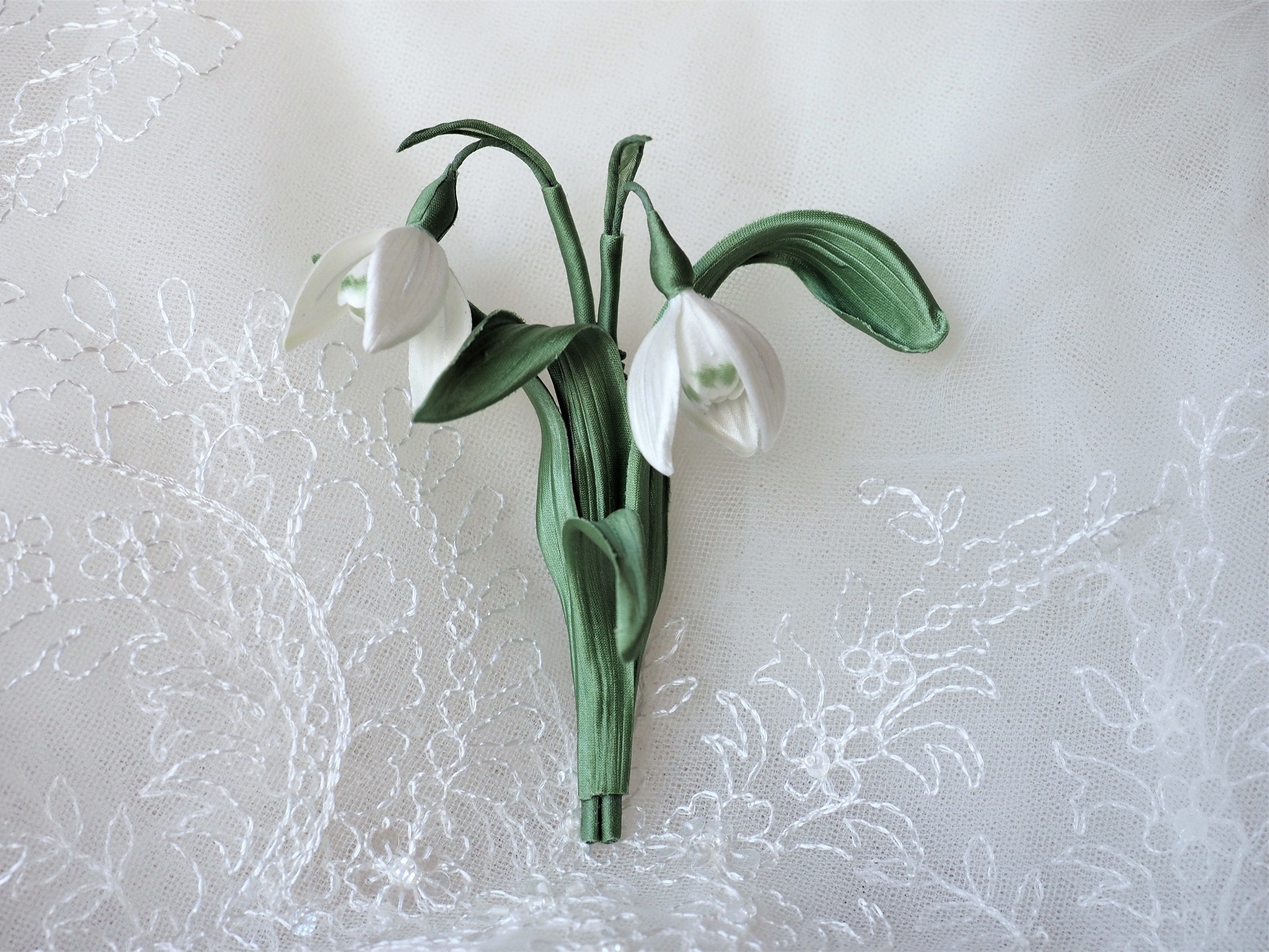 SILK SNOWDROP BROOCH for Spring Wedding Botanical Floral - Etsy