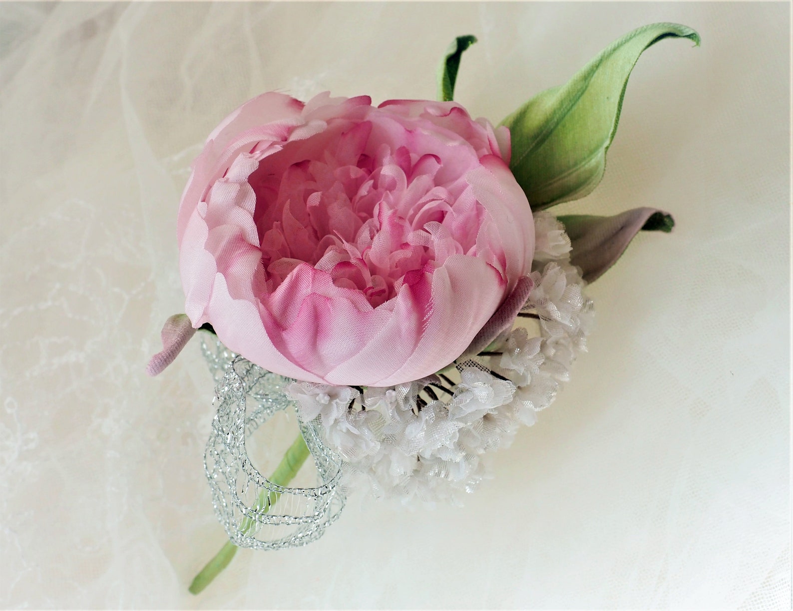 SILK PEONY BUTTONHOLE, Peony Boutonniere, Grooms Buttonhole, Peony ...