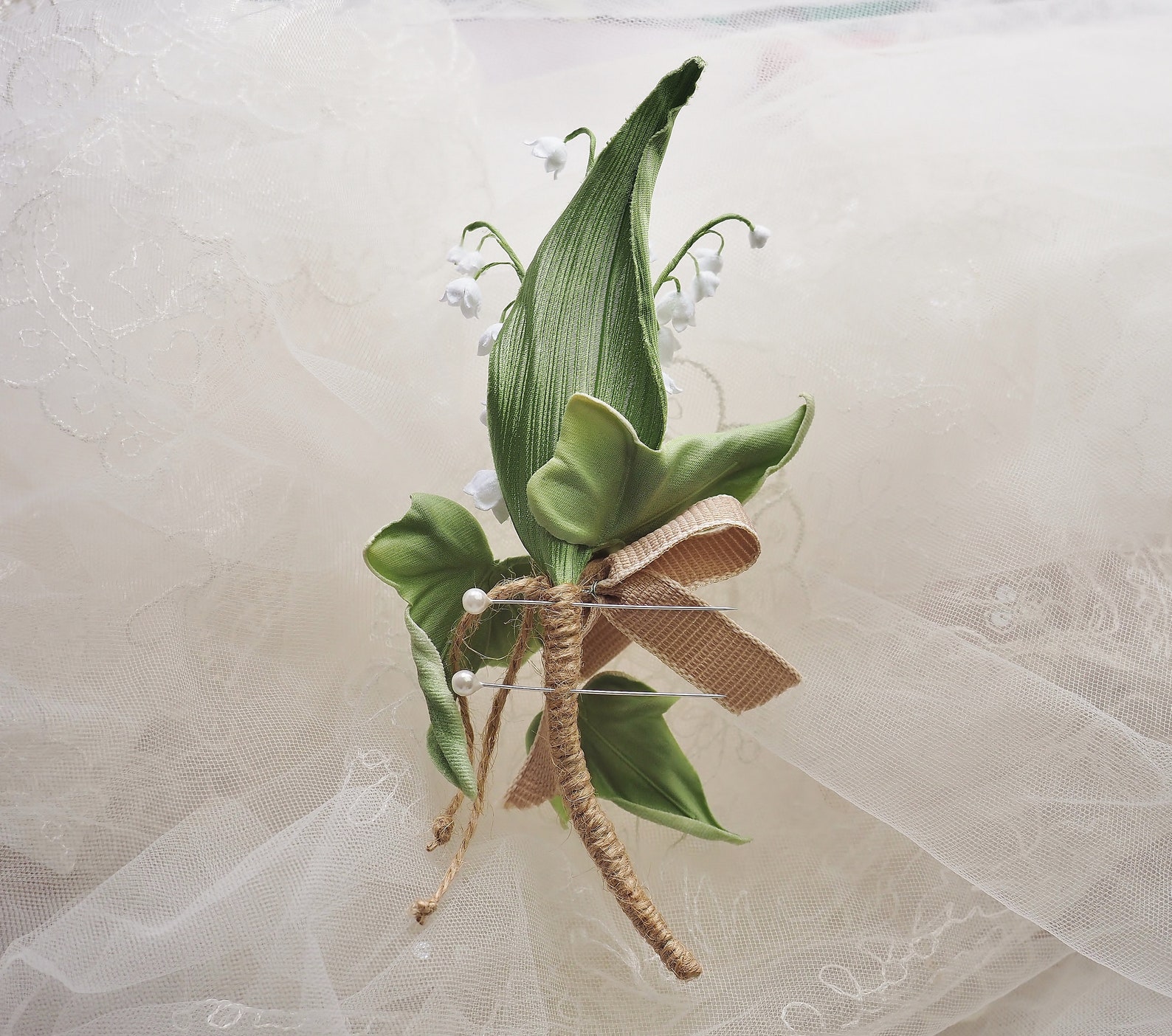 LILY of the VALLEY BOUTONNIERE, Grooms Buttonhole, Silk Lily of the ...
